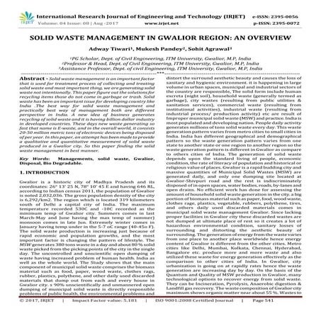 SOLID WASTE MANAGEMENT IN GWALIOR REGION: AN OVERVIEW | PDF