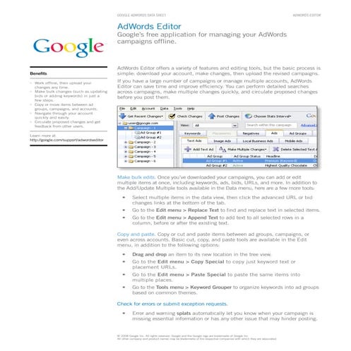 New AdWords Editor - bulk editing tools from Google AdWords | PPTX
