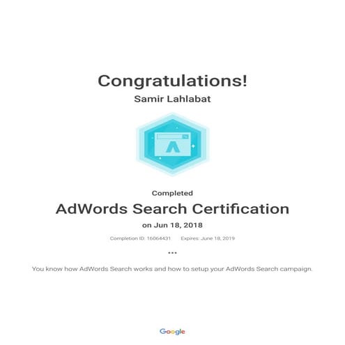 My AdWords search certification | PDF