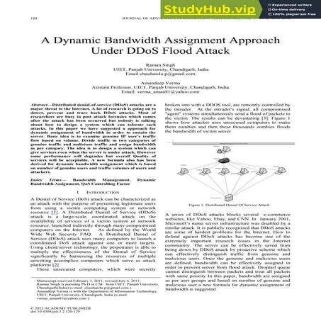 A Dynamic Bandwidth Assignment Approach Under Ddos Flood Attack Pdf