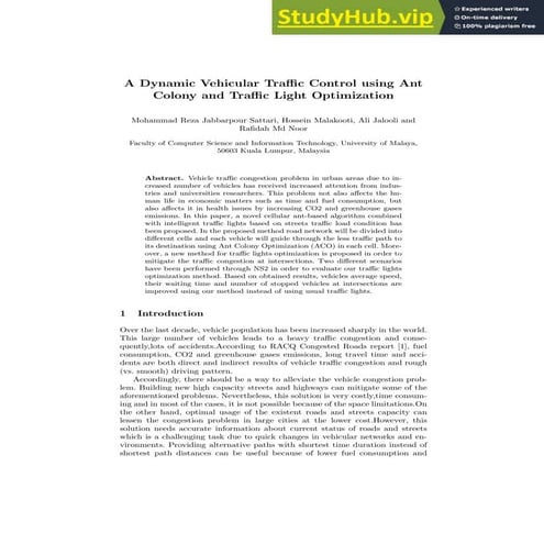 A Dynamic Vehicular Traffic Control Using Ant Colony And Traffic Light Optimization Pdf