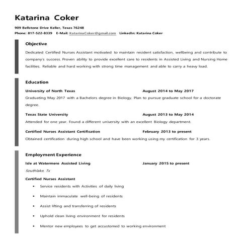 kat resume | DOCX | Eldercare | Family and Relationships
