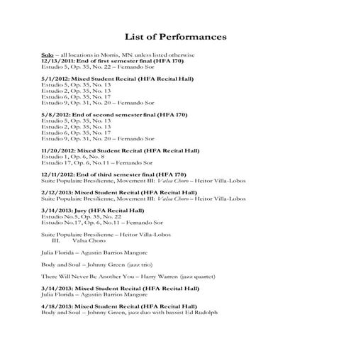 List of Performances | DOCX | Classical Music | Music