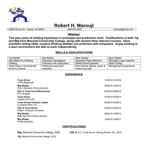 Robert Marouji-Welding with photo | DOC | Commercial Trucks | Auto Body ...