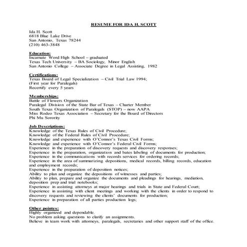 RESUME FOR IDA H SCOTT | DOCX