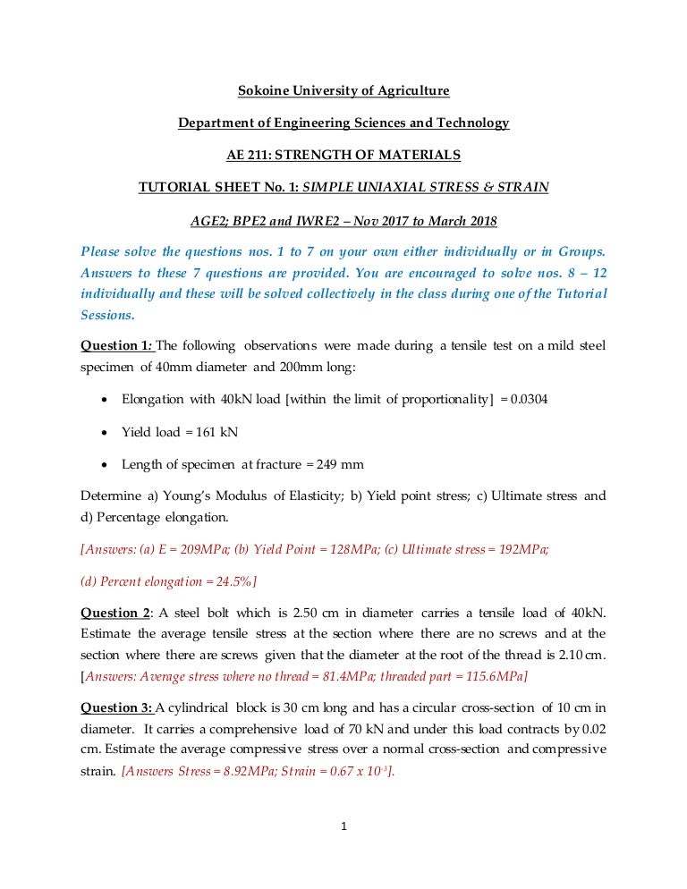 strength of materials TUTORIAL 1