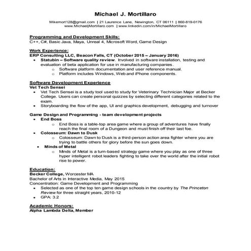 Michael Mortillaro Resume | DOCX