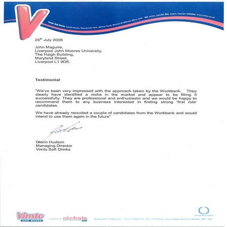 Vimto testimonial | PDF