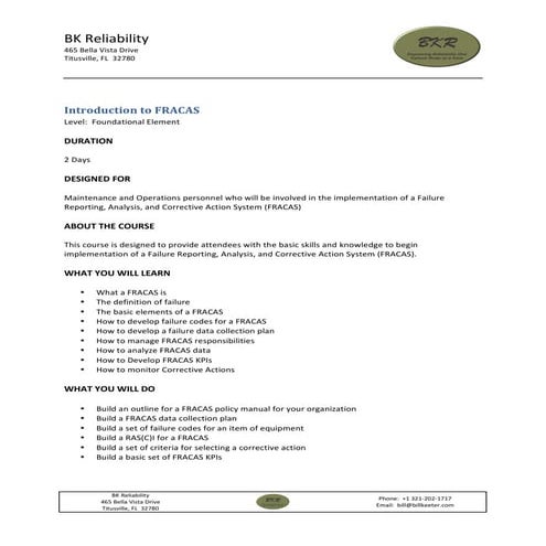 Introduction_to_FRACAS - Course_Outline | PDF