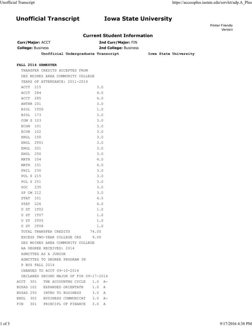 Unofficial Undergraduate Transcript | DOCX