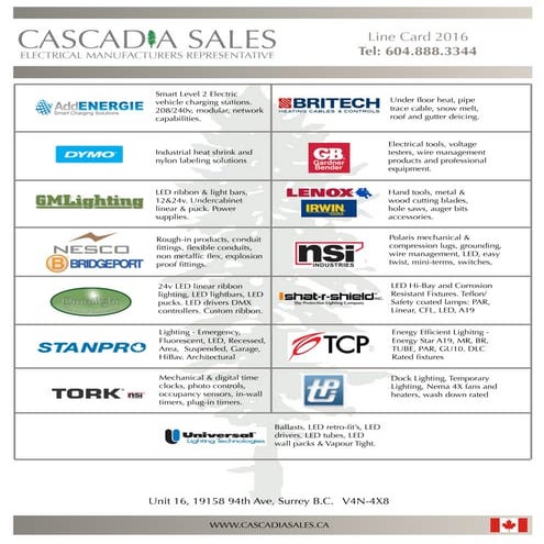 Cascadia Sales Line Card | PDF