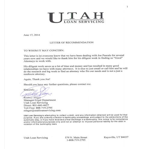 UTL-Letter of Recommendation Joe Pascale | PDF