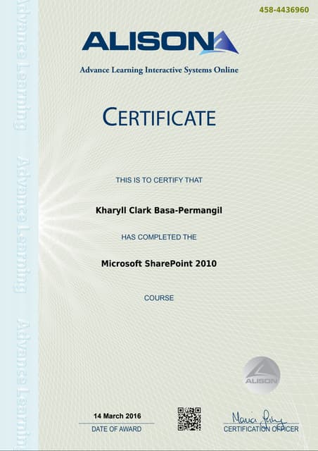 Microsoft Excel 2010 Certificate | PDF