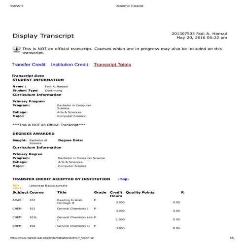 Academic Transcipt | PDF