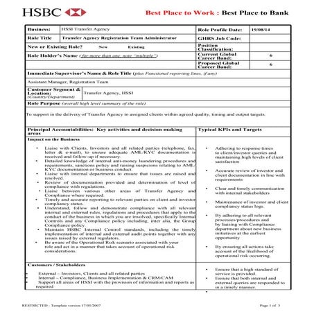 HSBC Job Description | PDF | Resume Writing and Advice | Job Search