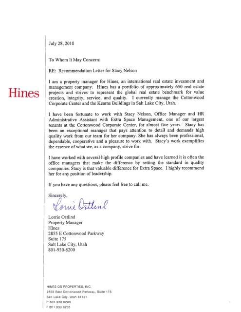 Lisa Firth Letter of Recommendation | PDF