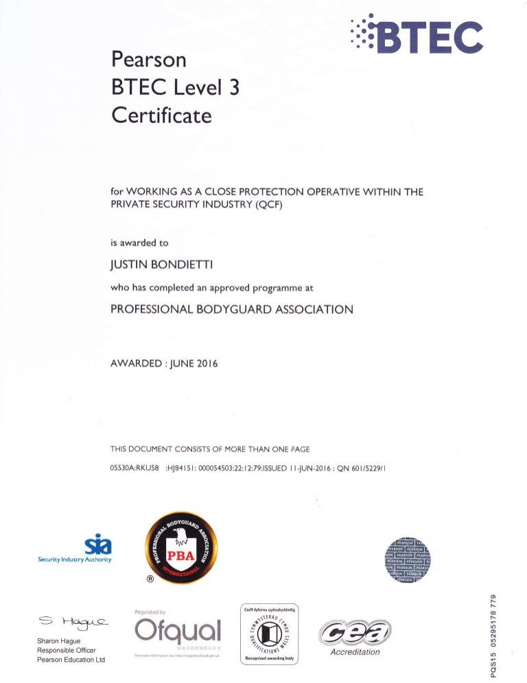 Level 3 Close Protection Certificate