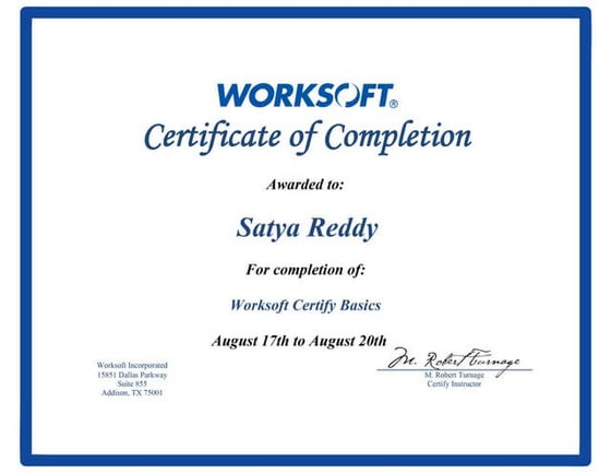 Worksoft Training Certificate_Worksoft certify for SAP& HTML | PDF