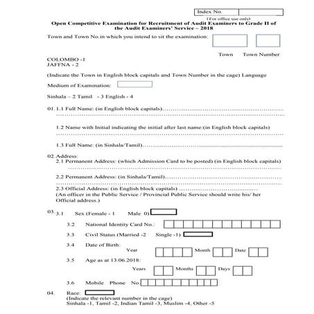 English Application for Open Competitive Examination for Recruitment of ...