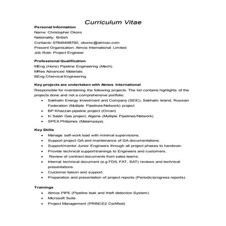 Christopher Okoro Curriculum Vitae Pdf 