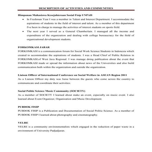 Description of Activities and Societies | PDF