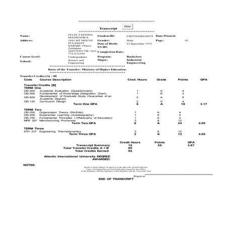 University Transcript | DOCX