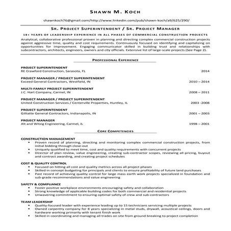 LinkedIn Project Manager and Superintendent Resume | PDF