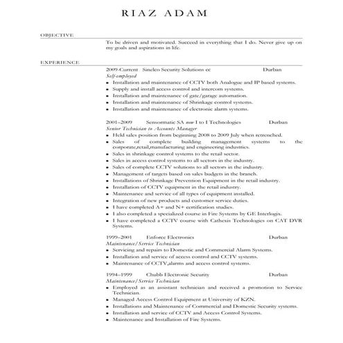 Riaz Adam CV | PDF