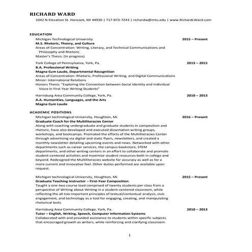 Richard Ward CV | PDF