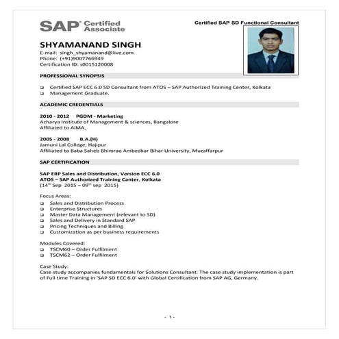 Shyamanand Singh_SD_kolkata_CV | PDF