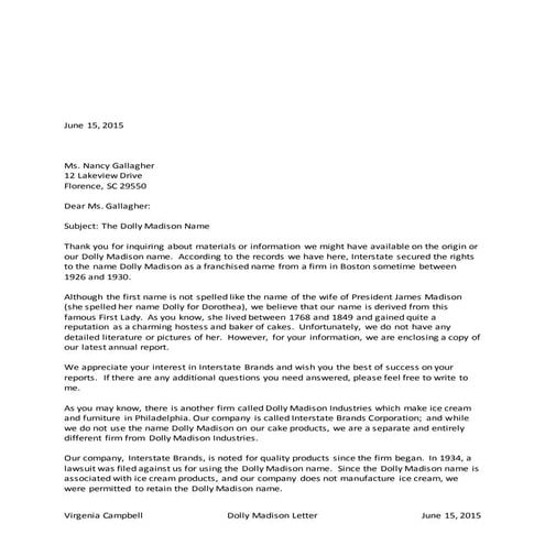 Dolly Madison Letter | DOCX