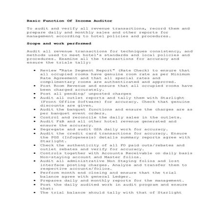 Basic Function Of Income Auditor | DOCX