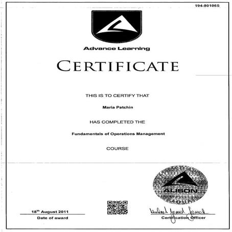 Certificate of operations management | PDF