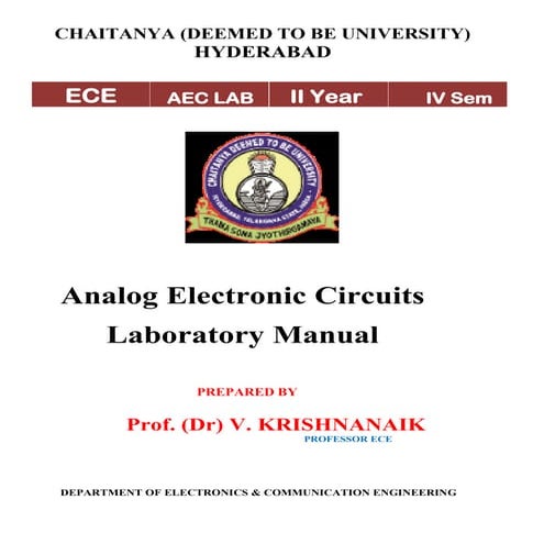 Analog Electronic Circuits Laboratory Manual BY Prof. (Dr) V. KRISHNANAIK | PDF