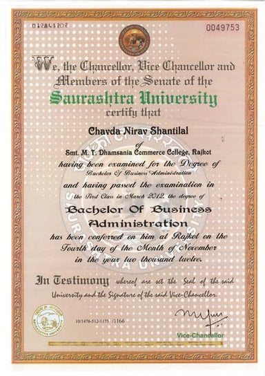 BCOM DEGREE CERTIFICATE | PDF