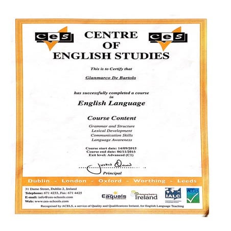 Certificate CES (IELTS Dublin) Parziale | PDF