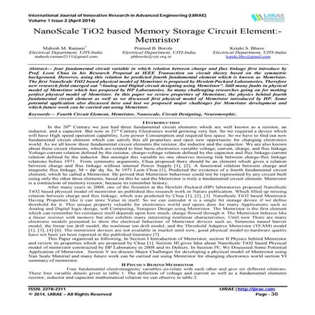 NanoScale TiO2 based Memory Storage Circuit Element:- Memristor | PDF | Chemistry | Science