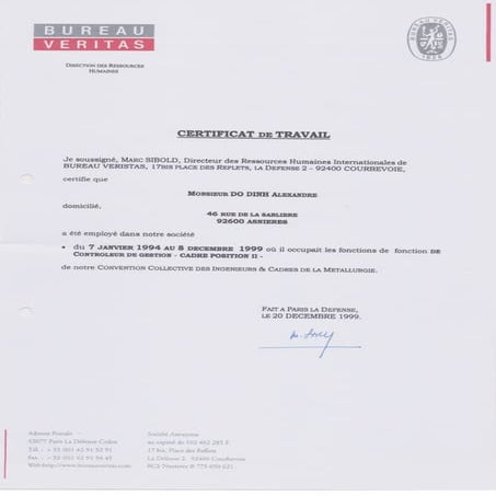 4 - Work Certificate Bureau Veritas | PDF