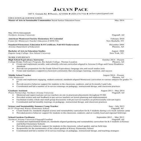 Resume, JPace | DOC | Professional School | Postgraduate Education