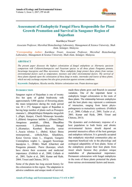 13 isolation and identification of endophytic fungi from 13 ijtas 93-2018-humeera nisa | PDF