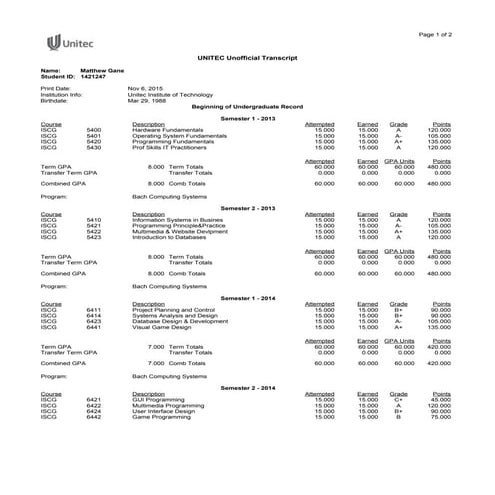 BCS_Transcript_MGane | PDF | Computer Software and Applications | Computing