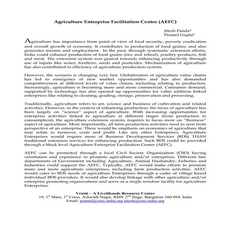 Agriculture Enterprise Facilitation Centre 151209 | PDF