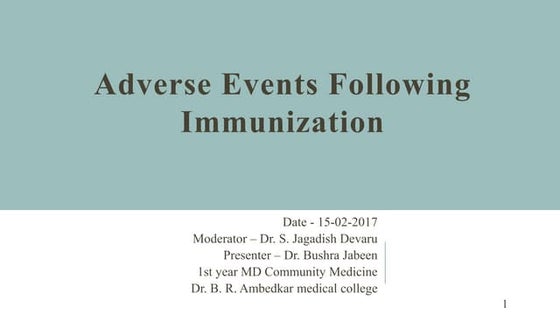 Adverse Events Following Immunization (AEFIs) | PPTX | Vaccines | Medical Health