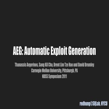 Aeg Automatic Exploit Generation Ppt
