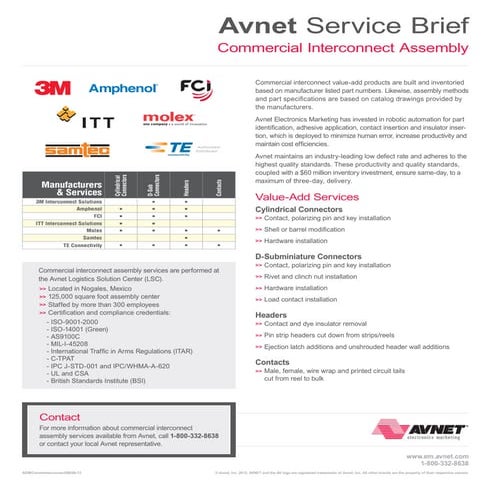 Avnet Service Brief: Commercial Interconnect Assembly | PDF