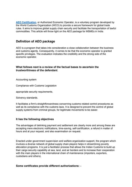 Knowledge Of Authorized Economic Operator Aeo Ppt