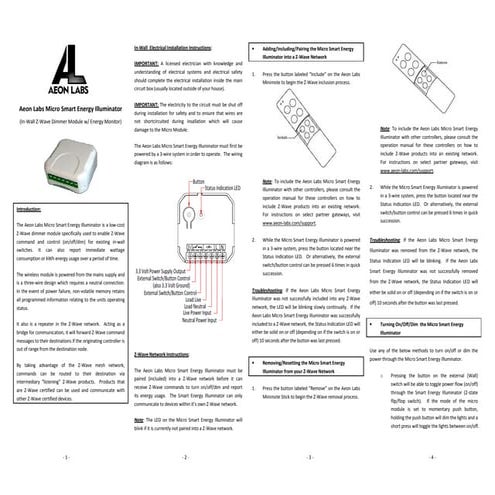 Aeon labs micro smart energy illuminator manual | PDF