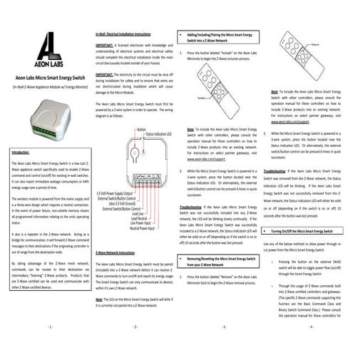 Aeon labs micro_smart energy switch manual | PPT