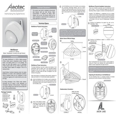 Aeon Labs Multisensor DSB05 Manual_us | PDF