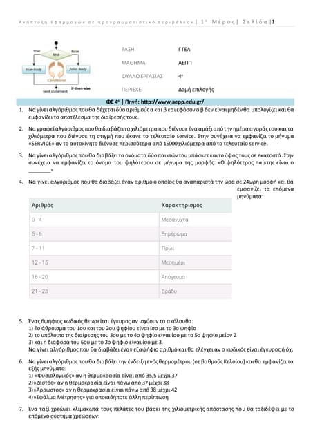 Ασκήσεις δομή Επιλογής | PDF